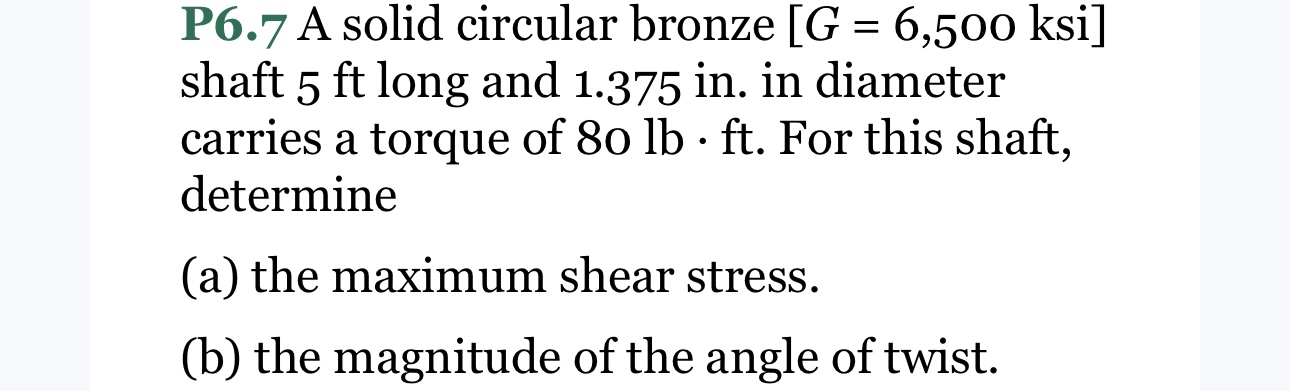 Solved P6.7 ﻿A solid circular bronze ksi | Chegg.com