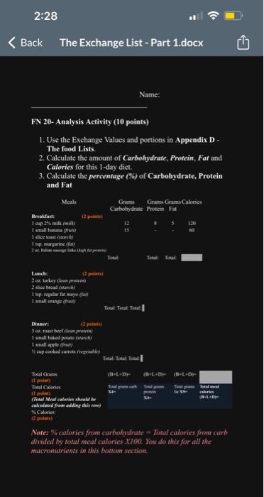 The first part has the food identified for you to | Chegg.com