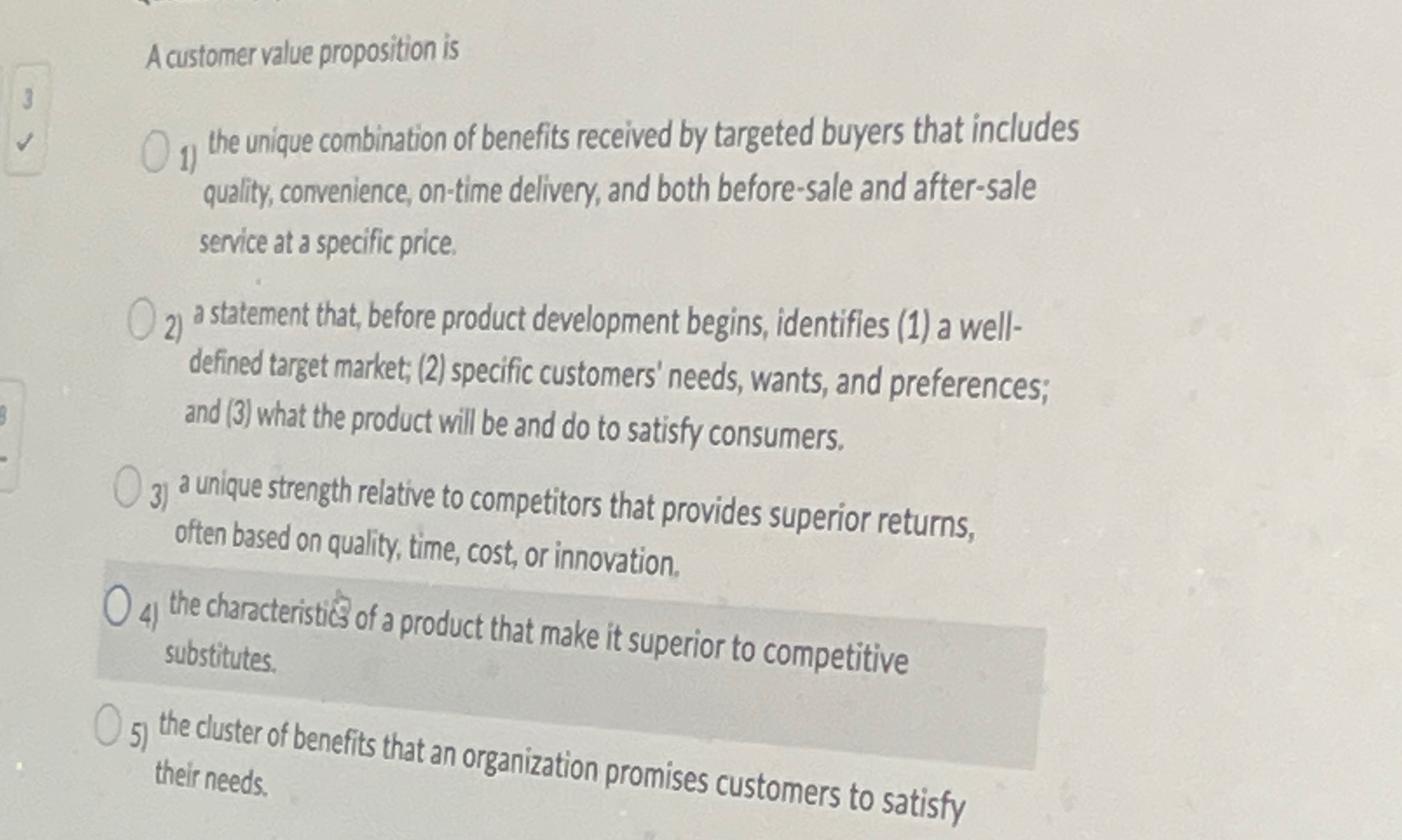 Solved A customer value proposition isthe unique combination | Chegg.com