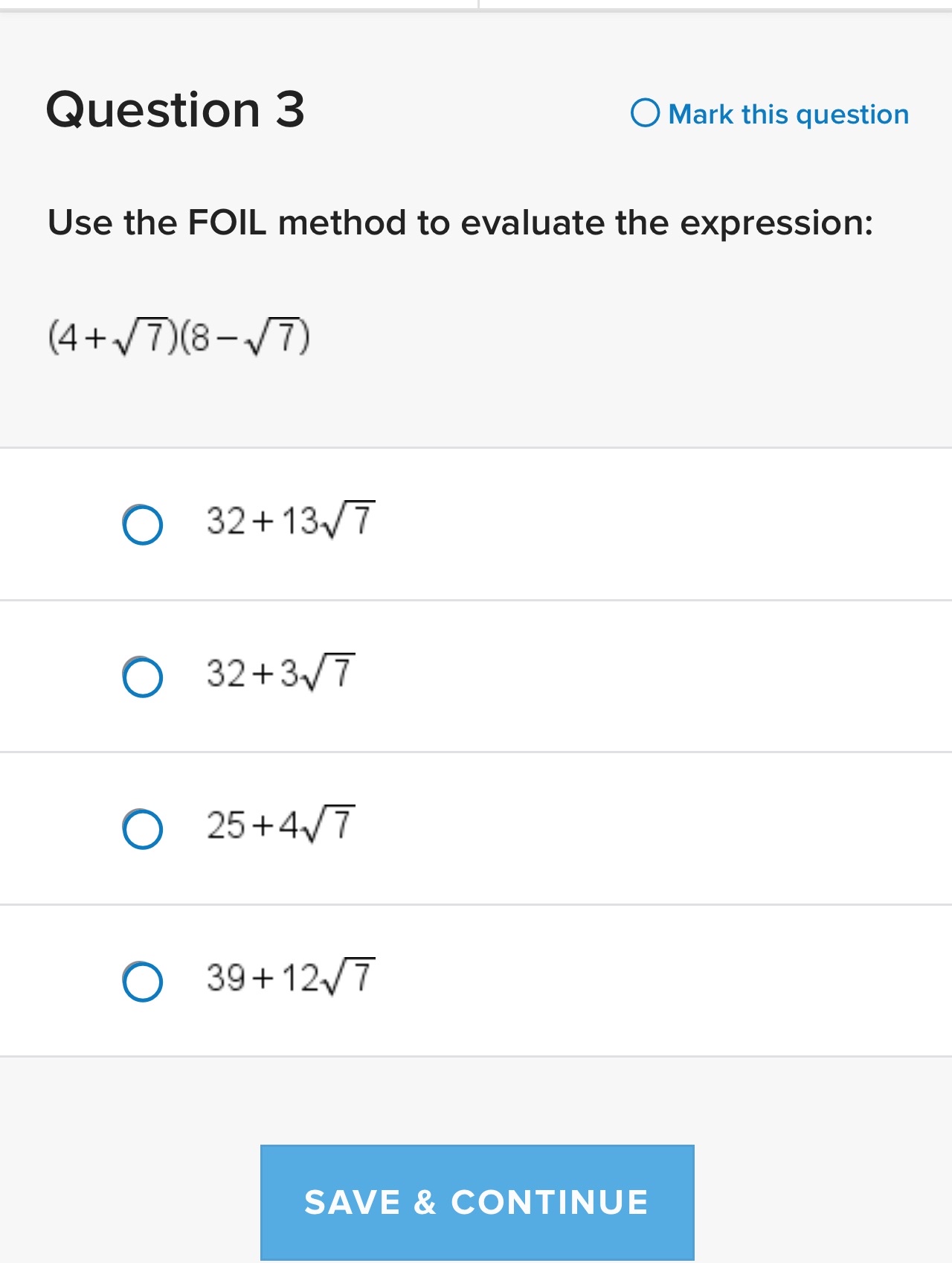 Solved Question 3Mark this questionUse the FOIL method to | Chegg.com