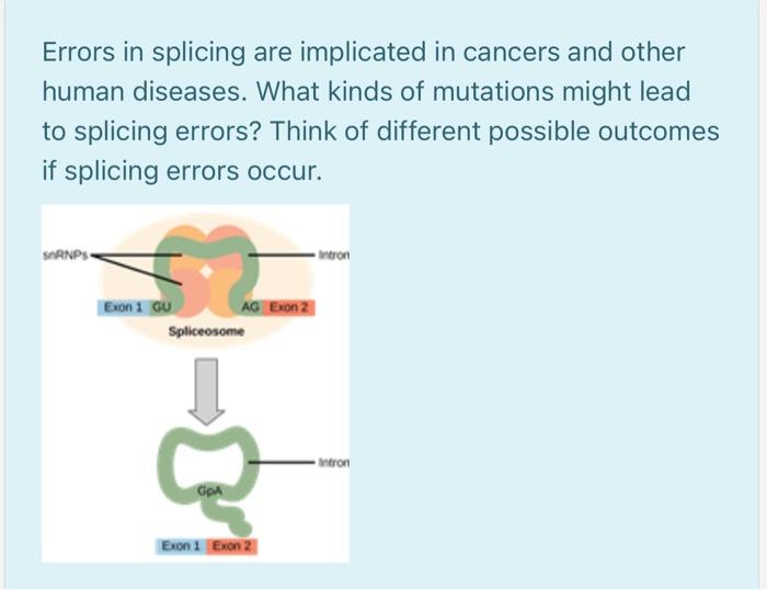 Solved Errors in splicing are implicated in cancers and | Chegg.com