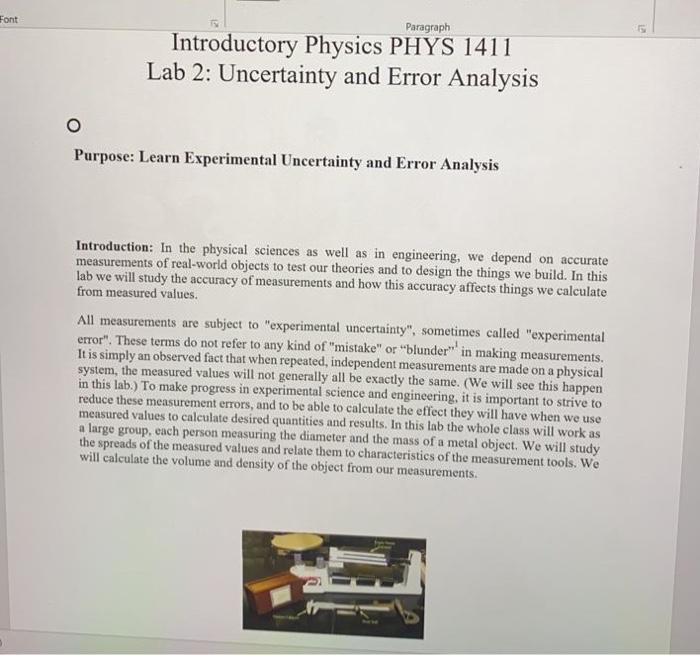 Font G Paragraph Introductory Physics PHYS 1411 Lab | Chegg.com