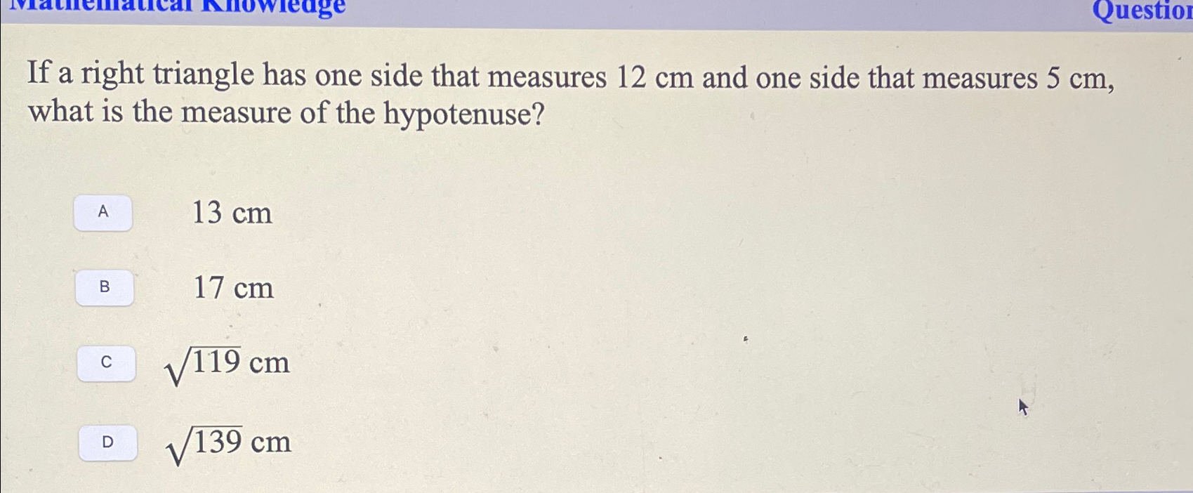 Solved If a right triangle has one side that measures 12cm | Chegg.com