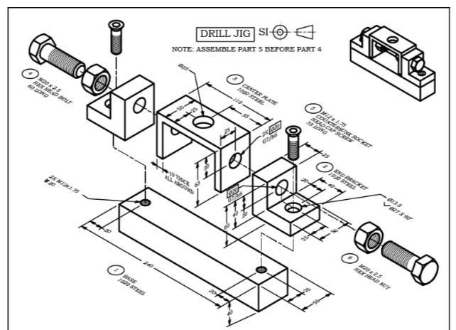 Solved A Drill Jig assembly with dimensions shown in the | Chegg.com