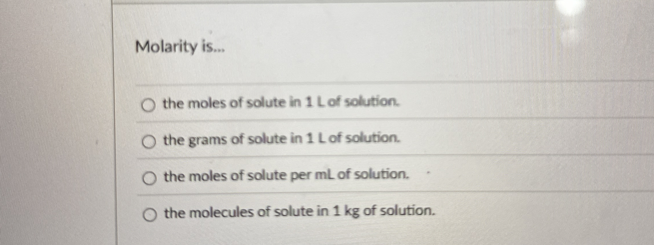 Solved Molarity is...q,the moles of solute in 1 ﻿L of | Chegg.com
