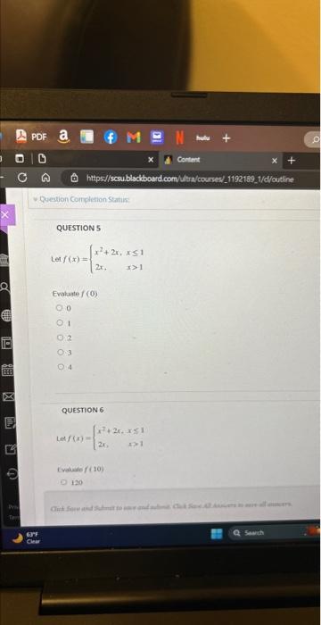 Solved QUESTION 5 Lef f(x)={x2+2x,2x,x≤1x>1 Evaluate f(0) 0 | Chegg.com