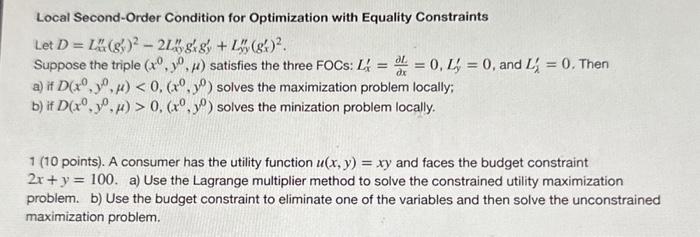 Solved Local Second-Order Condition for Optimization with | Chegg.com