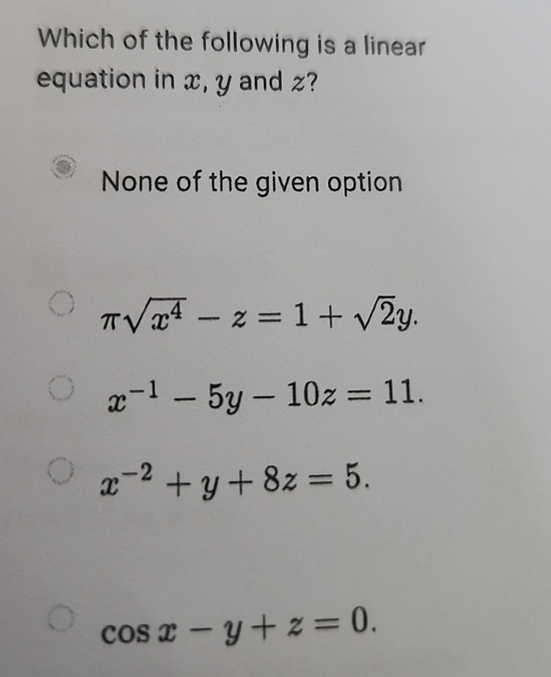 Which of the following is a linear equation in x,y | Chegg.com