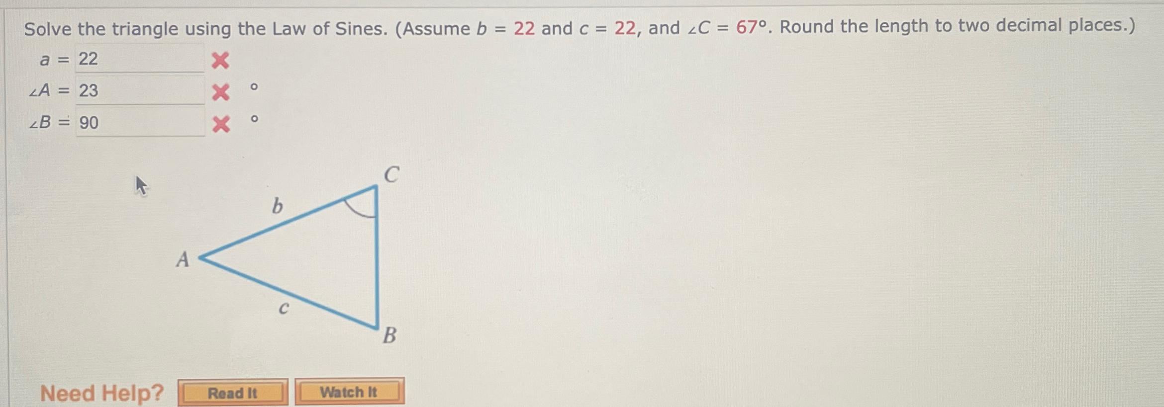 Solved Solve the triangle using the Law of Sines. (Assume | Chegg.com
