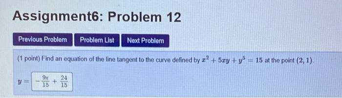 Solved Assignment6 Problem 11 Previous Problem Problem List 5849