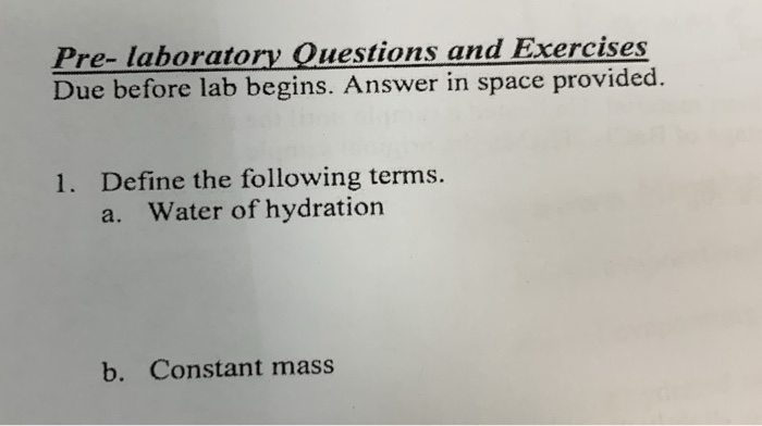 Solved Pre- laboratory Questions and Exercises Due before | Chegg.com