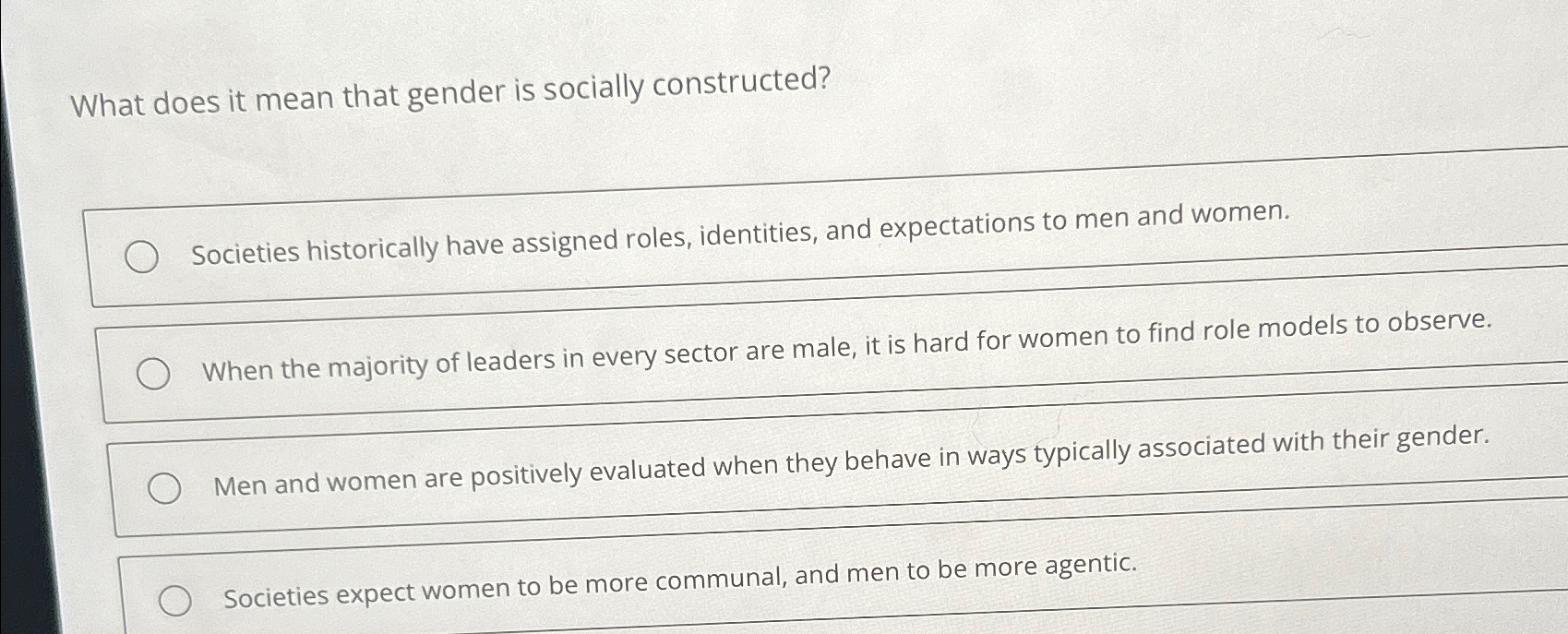 Solved What does it mean that gender is socially | Chegg.com