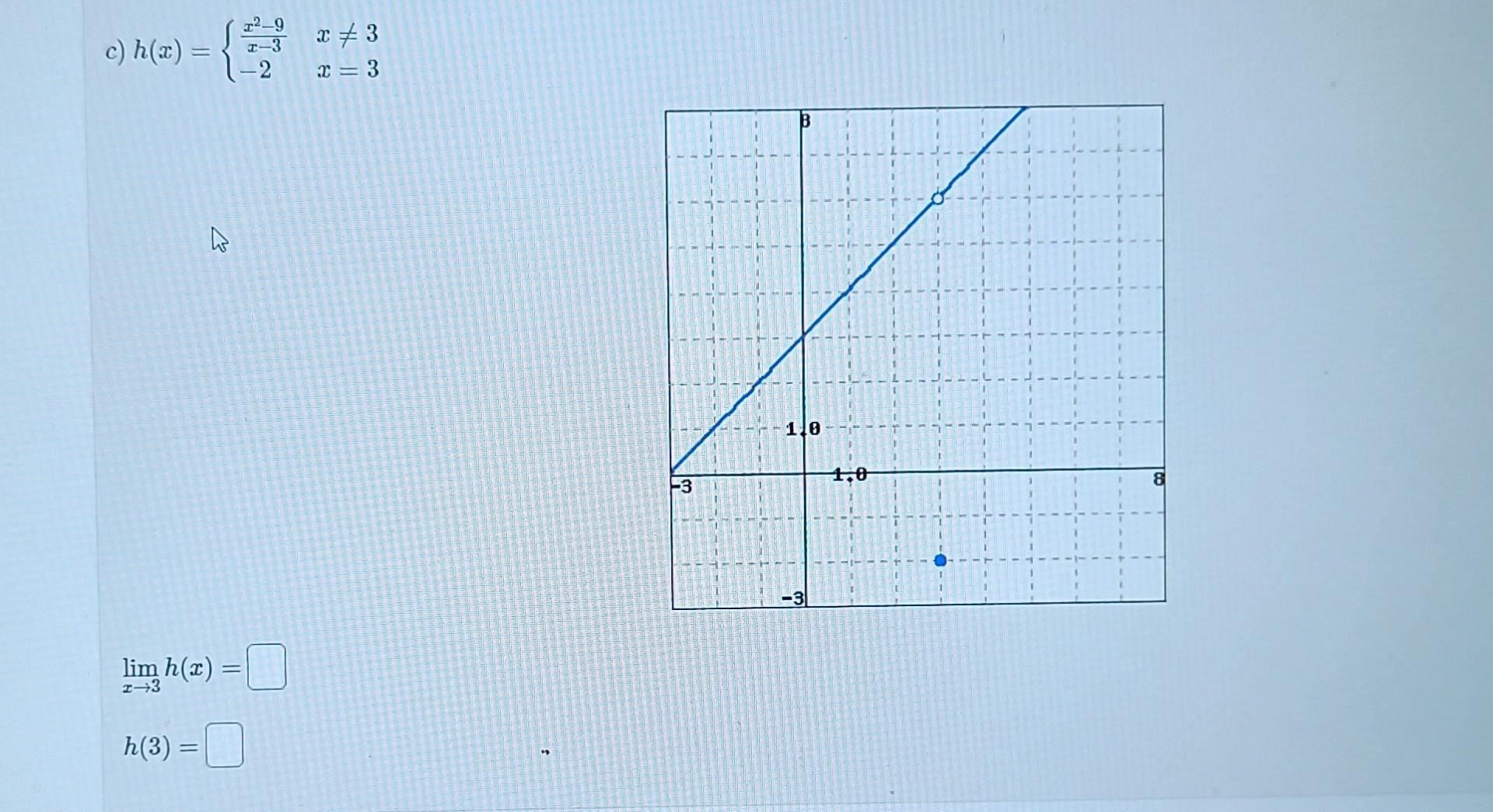 Solved c) h(x)={x−3x2−9−2x =3x=3 limx→3h(x)= h(3)= | Chegg.com