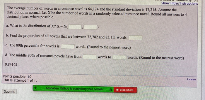 Solved Show Intro/Instructions The average number of words | Chegg.com