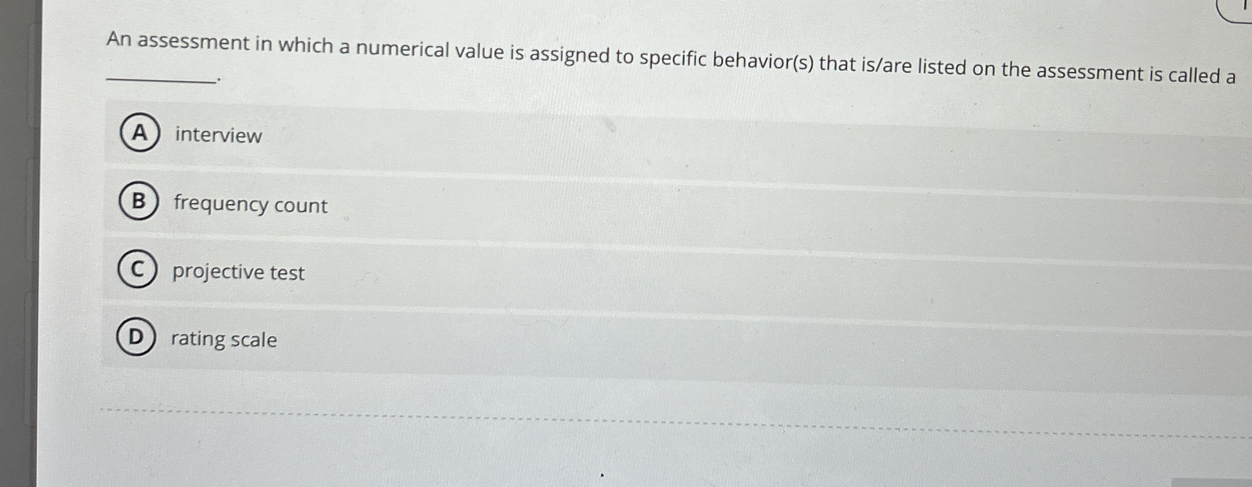 Solved An assessment in which a numerical value is assigned | Chegg.com