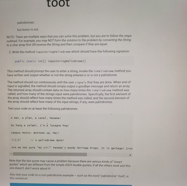 Solved Problem 6: Palindrome 15 points total individual only | Chegg.com
