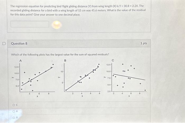 Solved The regression equation for predicting bird flight | Chegg.com