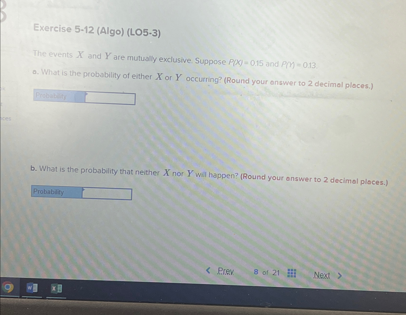 Solved Exercise 5-12 (Algo) (LO5-3)The events x ﻿and Y ﻿are | Chegg.com