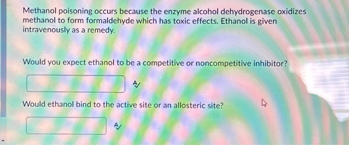 Solved Methanol poisoning occurs because the enzyme alcohol | Chegg.com