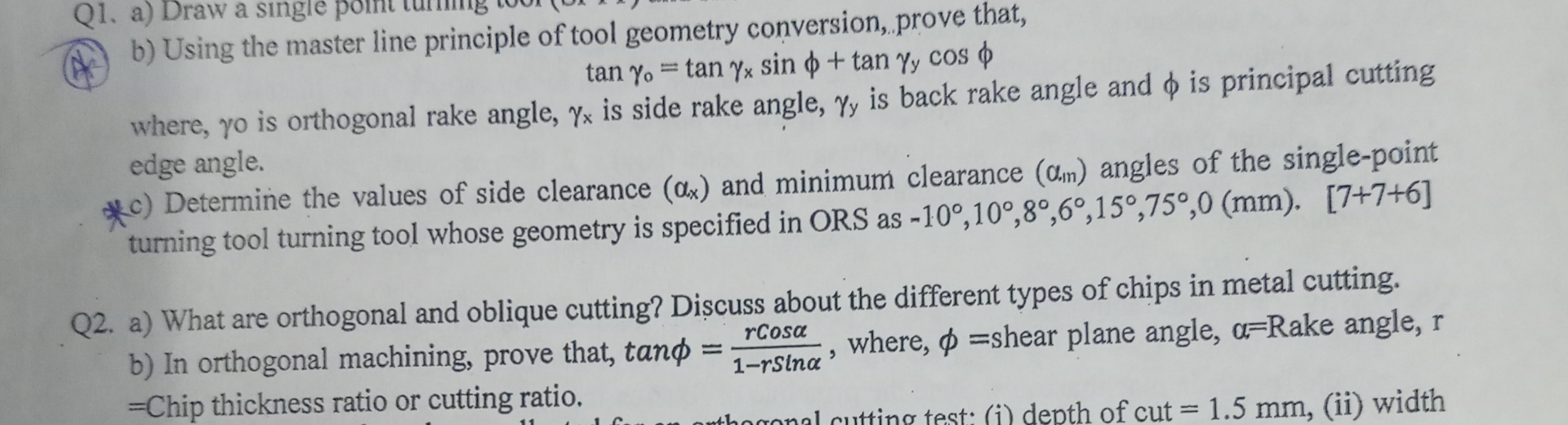 Solved b) ﻿Using the master line principle of tool geometry | Chegg.com