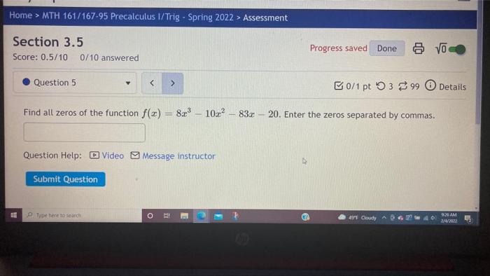 Solved Home > MTH 161/167-95 Precalculus I/ Trig - Spring | Chegg.com