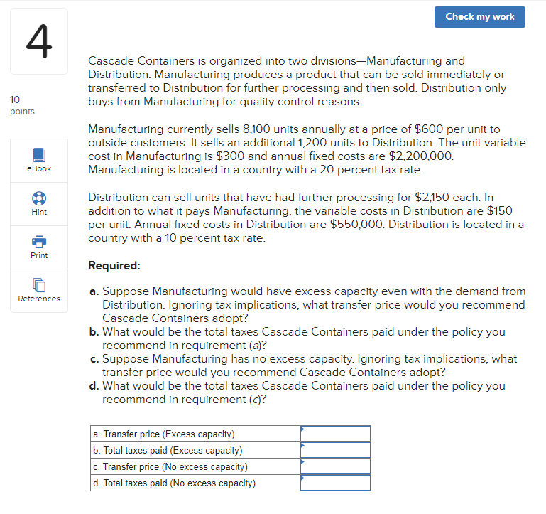 Solved Cascade Containers is organized into two | Chegg.com