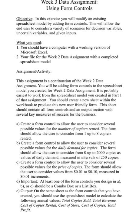 Solved Week 3 Data Assignment: Using Form Controls | Chegg.com
