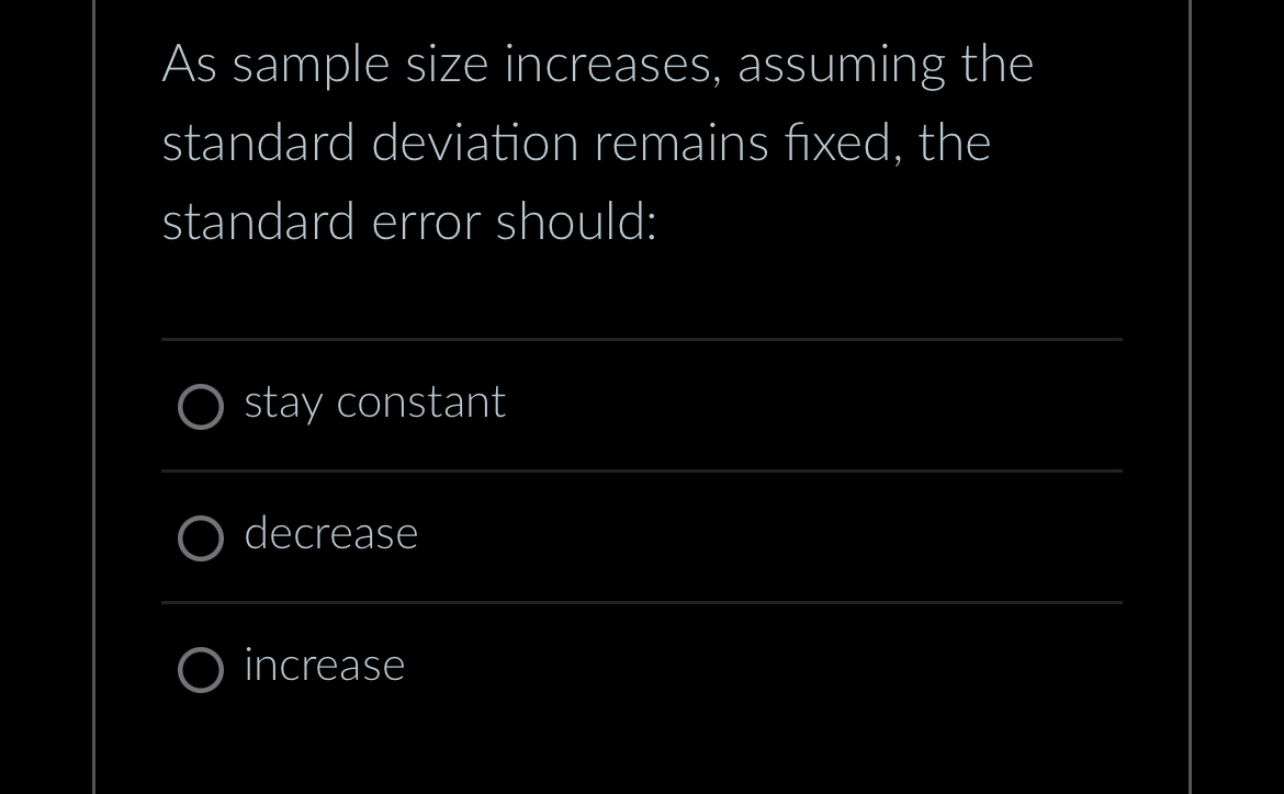 Solved As sample size increases, assuming the standard | Chegg.com