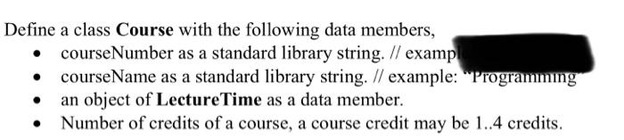 Solved Define a class Course with the following data | Chegg.com