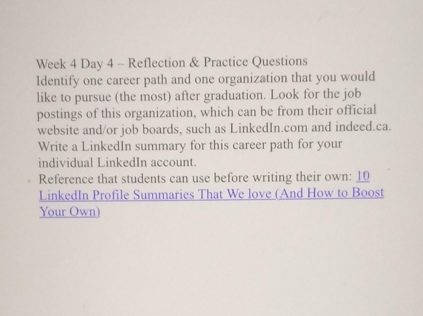 Solved Week 4 Day 4 - Reflection \& Practice Questions | Chegg.com