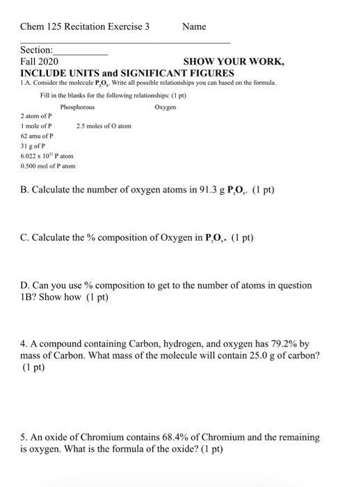 Solved Chem 125 Recitation Exercise 3 Name Section: Fall | Chegg.com