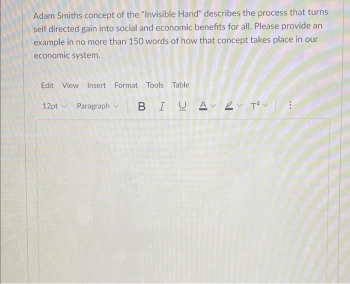 Solved Adam Smiths concept of the "Invisible Hand" describes | Chegg.com