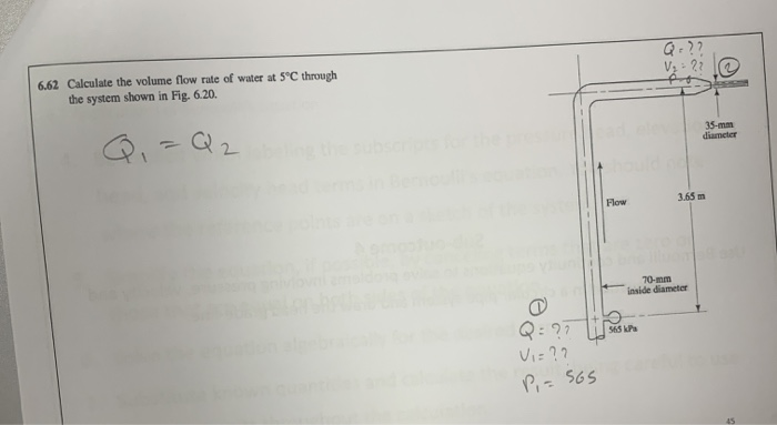Solved 6.62 Calculate the volume flow rate of water at 5°C | Chegg.com