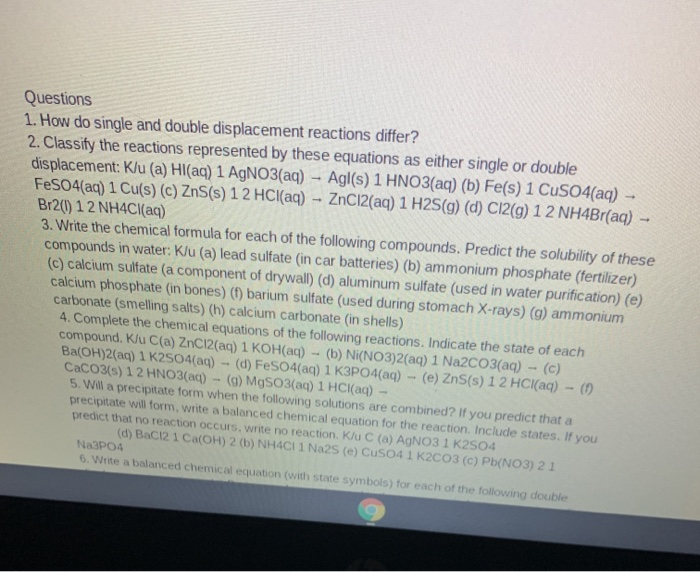 Solved Questions 1. How do single and double displacement | Chegg.com