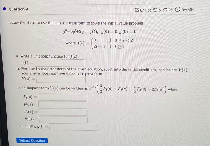 Solved Follow the steps to use the Laplace transform to | Chegg.com
