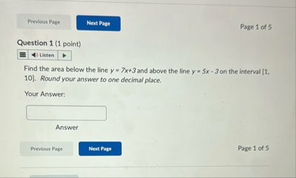 Solved Page 1 ﻿of 5Question 1 (1 ﻿point)Find the area below | Chegg.com