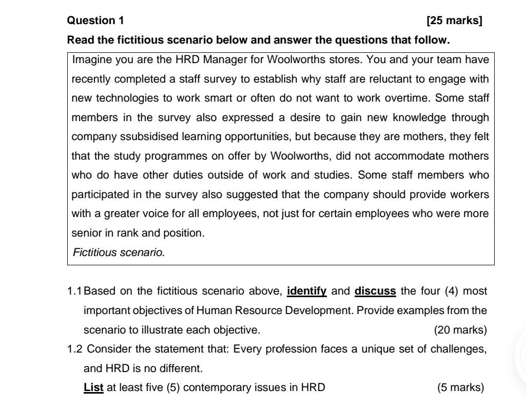 Solved Question 1 [25 marks] Read the fictitious scenario | Chegg.com