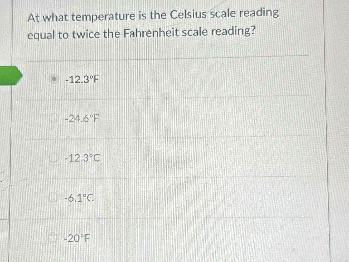 Solved At what temperature is the Celsius scale reading | Chegg.com