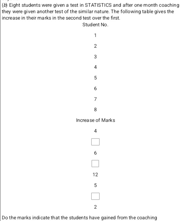 Solved (b) ﻿Eight students were given a test in STATISTICS | Chegg.com