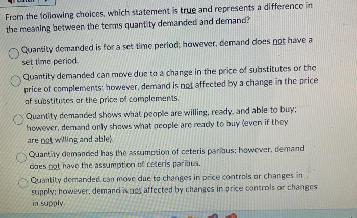 Solved From the following choices, which statement is true | Chegg.com