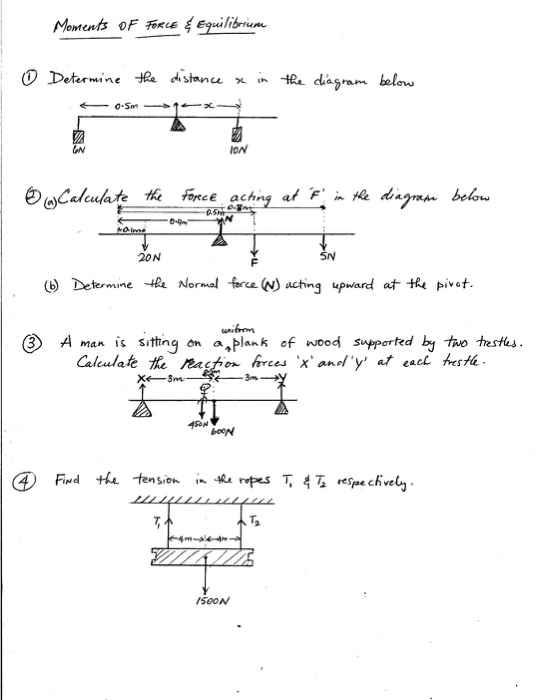 Solved Moments of Force Equilibrium ① Determine the distance | Chegg.com