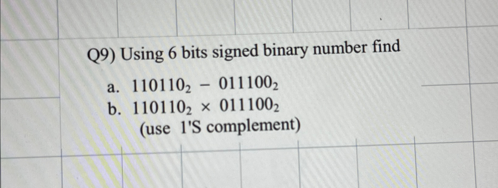Solved Q9) ﻿Using 6 ﻿bits signed binary number | Chegg.com