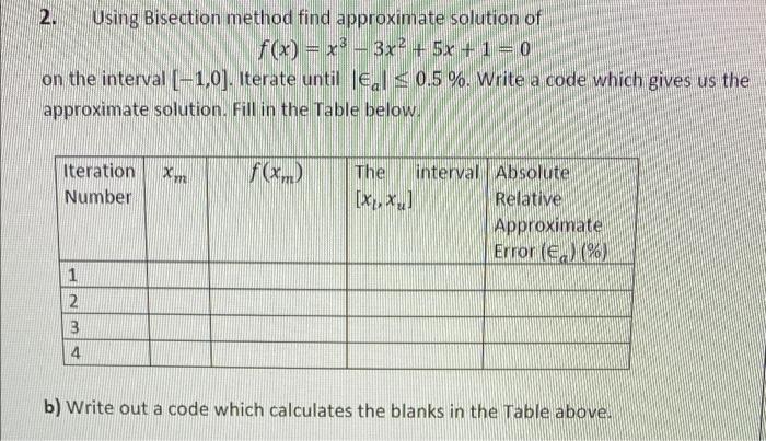 Solved 2 Using Bisection Method Find Approximate Solution 1458
