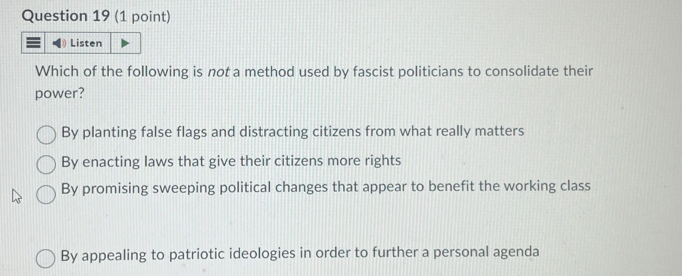 Solved Question 19 (1 ﻿point)ListenWhich of the following is | Chegg.com