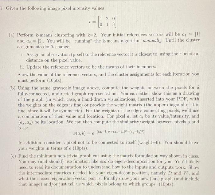 1. Given the following image pixel intensity values | Chegg.com