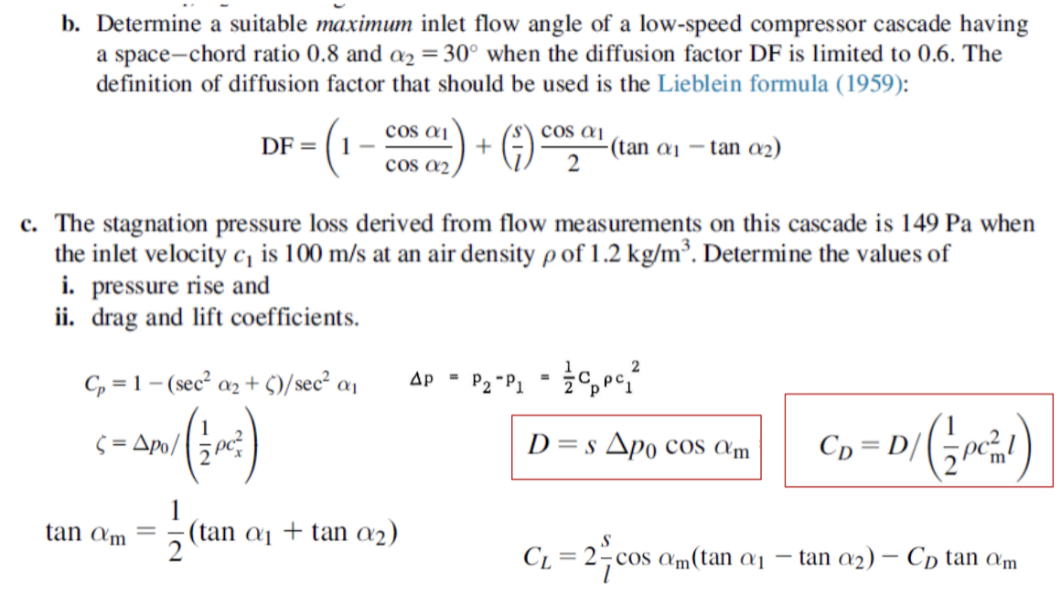 b. ﻿Determine a suitable maximum inlet flow angle of | Chegg.com