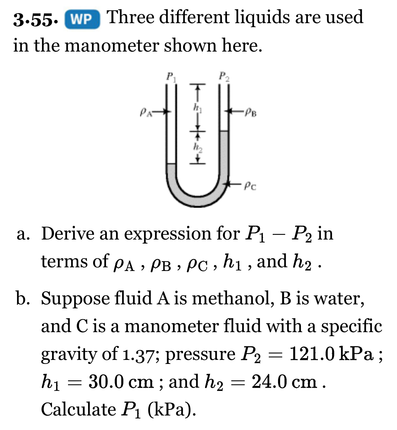 Solved 3.55. ﻿Three different liquids are used in the | Chegg.com