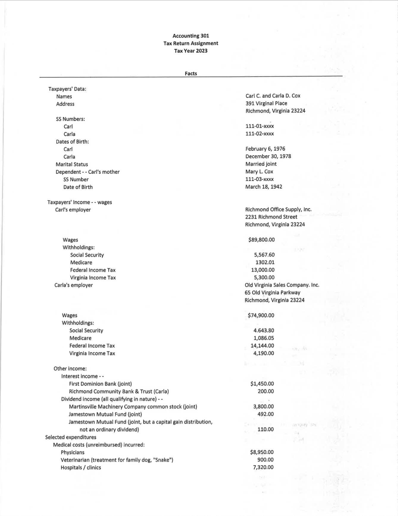 Solved Using the tax return assignment, can you fill out | Chegg.com