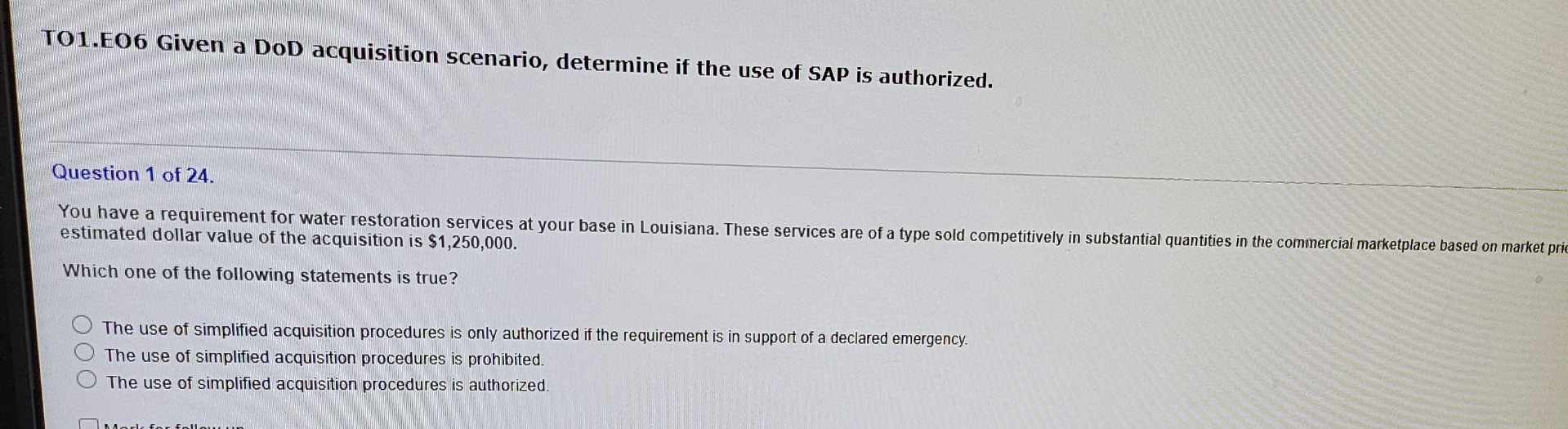 Solved TO1.EO6 ﻿Given a DoD acquisition scenario, determine | Chegg.com