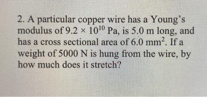 Solved 2. A particular copper wire has a Young's modulus of | Chegg.com